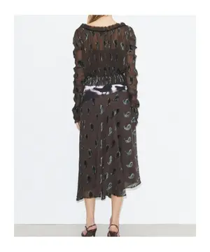 Tory Burch Ruched Velvet Top With Raw Edge Ruffles - Black
