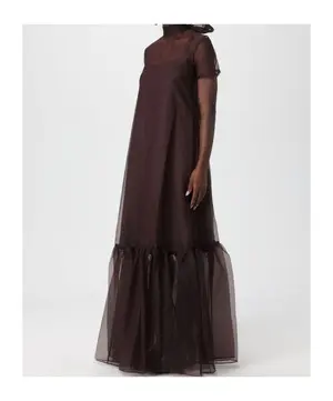 Staud Short Sleeve Sheer Maxi Dress With Ruffle Hem - Black