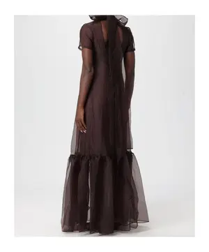 Staud Short Sleeve Sheer Maxi Dress With Ruffle Hem - Black