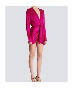 Balmain Draped Jersey Dress With Gold Coin Buttons