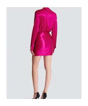 Balmain Draped Jersey Dress With Gold Coin Buttons