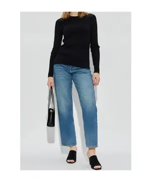 Helmut Lang Ribbed Crewneck Long Sleeve Top - Black