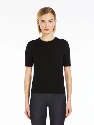 Max Mara Wool Round-neck Short Sleeve Sweater - Black
