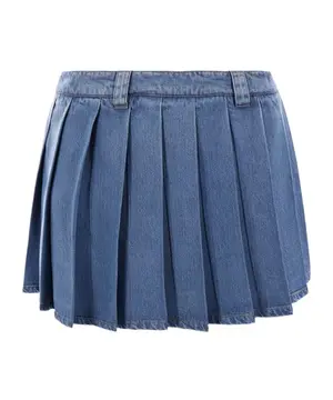 Miu Miu Low-rise Pleated Denim Skirt - Blue