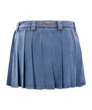 Miu Miu Low-rise Pleated Denim Skirt