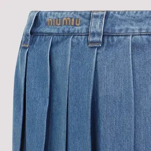 Miu Miu Low-rise Pleated Denim Skirt
