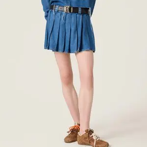 Miu Miu Low-rise Pleated Denim Skirt