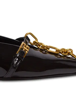 Balmain Sync Patent Leather Mules With Pointed Toe And Chain Detail - Black