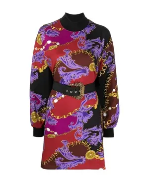 Versace Chain Print Mock Neck Mini Dress