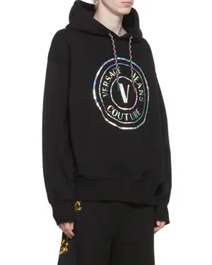 Versace Logo Print Hoodie - Black
