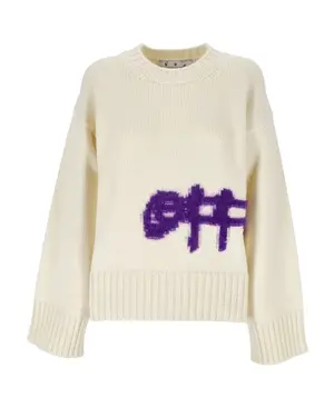 Off-White Intarsia Logo Knit Jumper - Nude