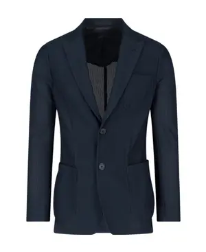 Giorgio Armani Honeycomb-knit Notch-lapel Blazer - Black