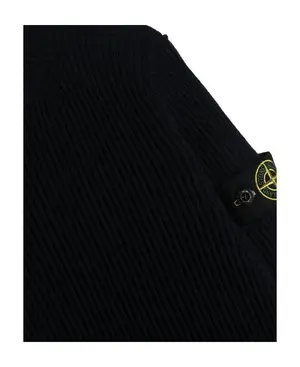 Stone Island Logo Patch Ribbed Knit Jumper - Blue