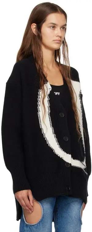 Off-White Logo Intarsia Wool Cardigan - Black