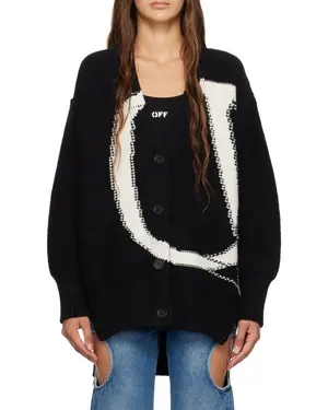 Off-White Logo Intarsia Wool Cardigan - Black