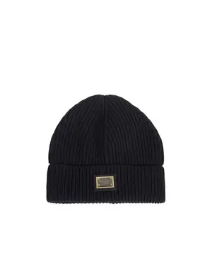 Dolce & Gabbana Ribbed Knit Cashmere Beanie Hat - Black