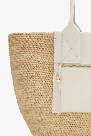 GANNI Raffia Tote Bag - Egret