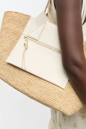 GANNI Raffia Tote Bag - Egret