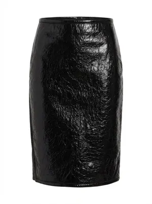 Gucci Shiny Leather Skirt With Side Slit - Black