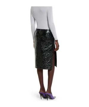 Gucci Shiny Leather Skirt With Side Slit