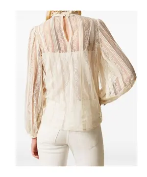 TWINSET Striped Lace Bow Blouse - White
