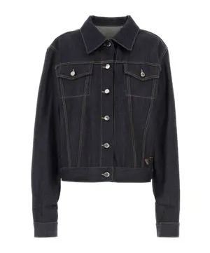 Prada Denim Jacket With Button Detail - Blue
