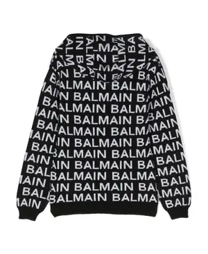 Balmain Logo Intarsia Hooded Jumper