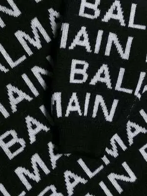 Balmain Logo Intarsia Hooded Jumper