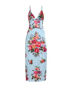 Dolce & Gabbana Floral Print Satin Spaghetti Strap Dress - Blue