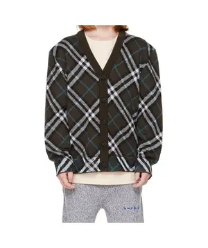 Burberry Checked Jacquard Cardigan - Black