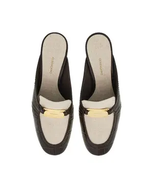 FERRAGAMO Crocodile-effect Mules - Black
