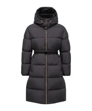 Moncler Briant Hooded Long Down Jacket With Teddy Fleece Collar