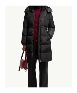 Moncler Briant Hooded Long Down Jacket With Teddy Fleece Collar