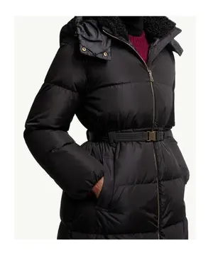 Moncler Briant Hooded Long Down Jacket With Teddy Fleece Collar