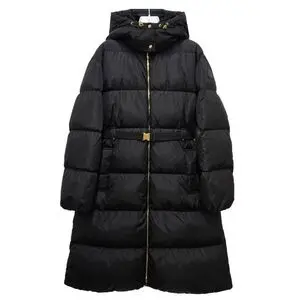 Moncler Briant Hooded Long Down Jacket With Teddy Fleece Collar - Black