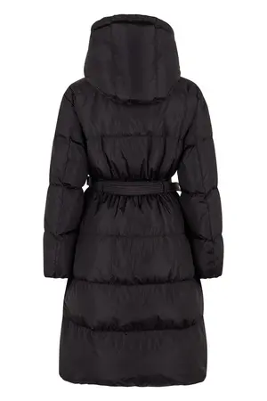 Moncler Briant Hooded Long Down Jacket With Teddy Fleece Collar - Black