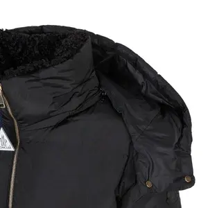 Moncler Briant Hooded Long Down Jacket With Teddy Fleece Collar - Black