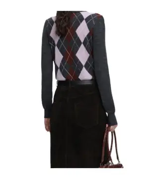 SELF-PORTRAIT Argyle Button Polo Top