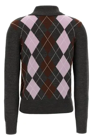 SELF-PORTRAIT Argyle Diamanté Polo Jumper - Grey