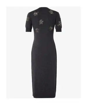 Fendi Knitted Sequined Flower Midi Dress - Black