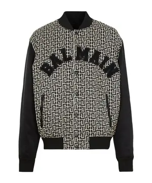 Balmain Varsity Monogrammed Jacket With Patch Details - Black
