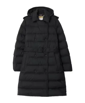 Burberry Double Breasted Belted Hooded Puffer Coat - Black
