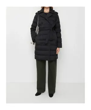 Burberry Double Breasted Belted Hooded Puffer Coat - Black