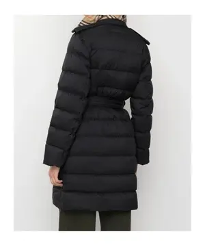 Burberry Double Breasted Belted Hooded Puffer Coat - Black
