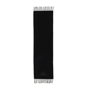 VIVIENNE WESTWOOD Logo Embroidered Fringed Scarf - Black