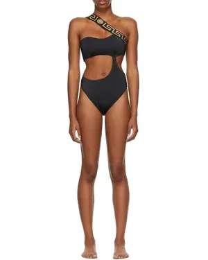 Versace Cut-out Greca Detail One-piece Swimsuit - Brown