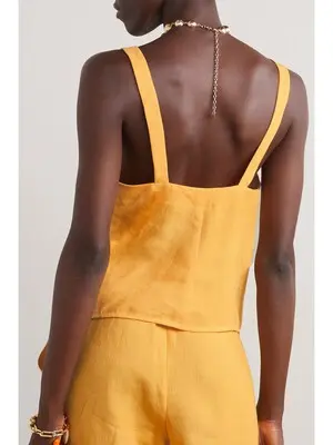 Nanushka Linen Drawstring V-neck Top - Orange