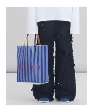 Marni Logo Printed Striped Tote Bag - Blue