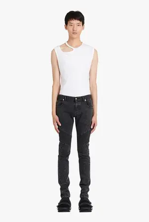 Balmain Logo Debossed Skinny Jeans - Black