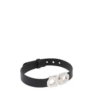 FERRAGAMO Gancini Logo Leather Bracelet - Black
